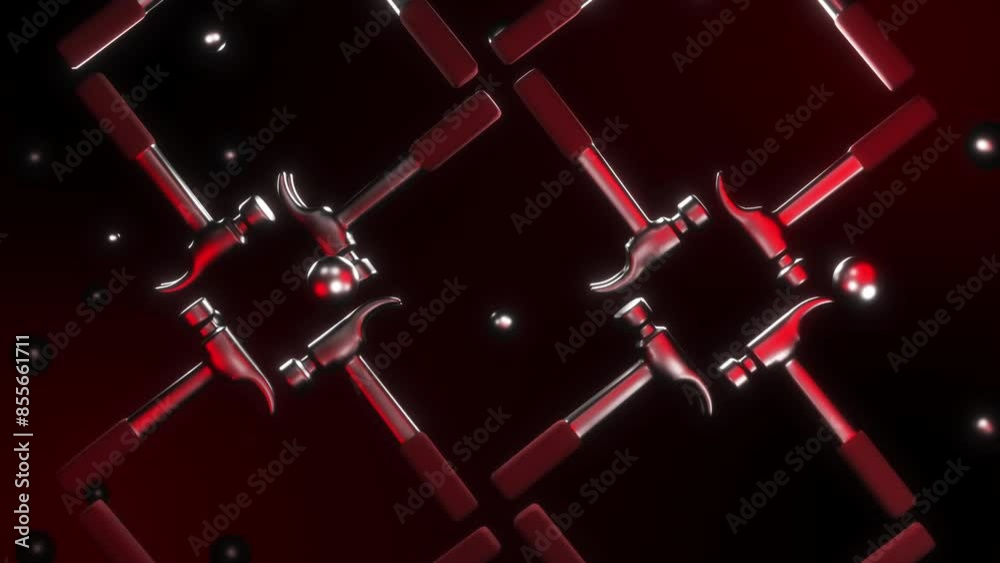 Dark Animated Background With Multiple Realistic Metal Hammers Rotating ...