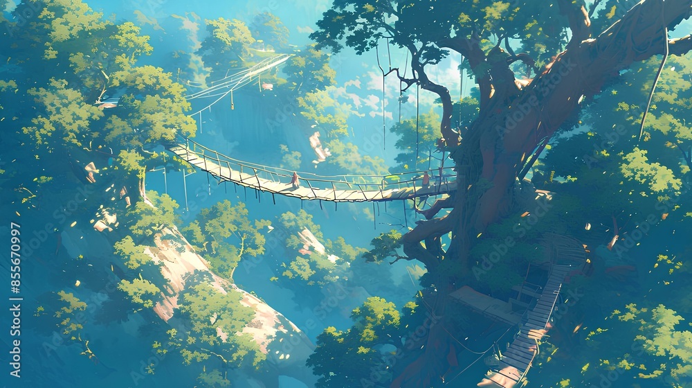 Canopy Walkway Landscape. Suspended bridges, lush treetops, and the ...