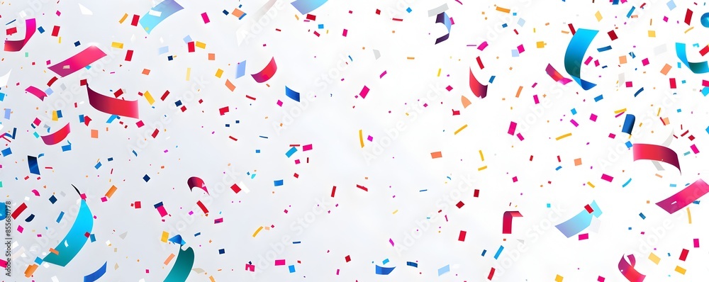 White background with colorful confetti and ribbons at the bottom ...