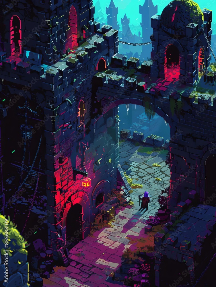 Pixel knight, dungeon crawl, 8bit art style, vibrant colors, topdown ...