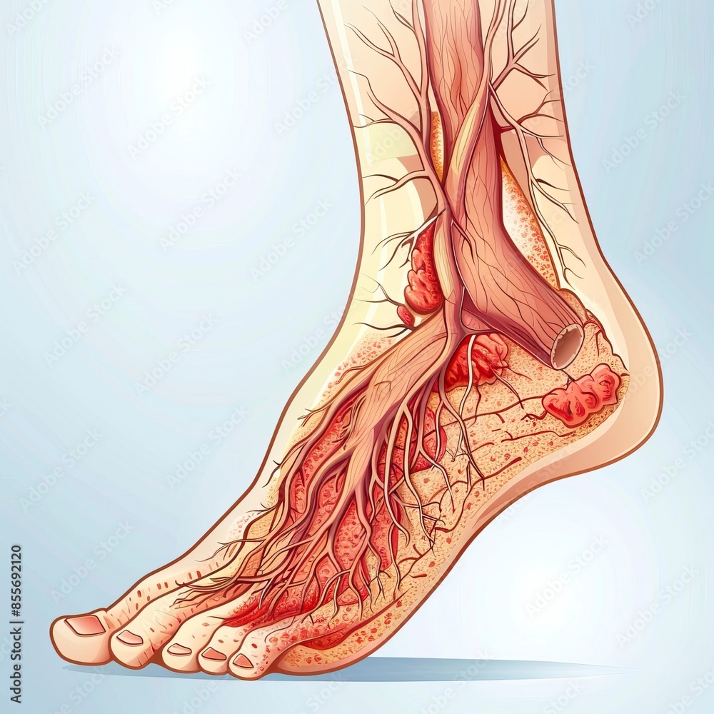 Vector illustration of an Ischemic and neuropathic Diabetic Foot with ...