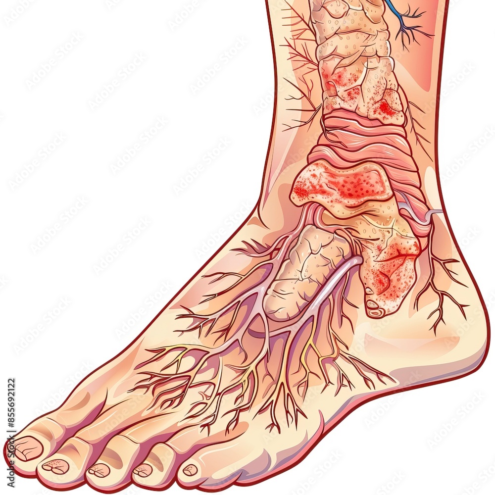 Vector illustration of an Ischemic and neuropathic Diabetic Foot with ...