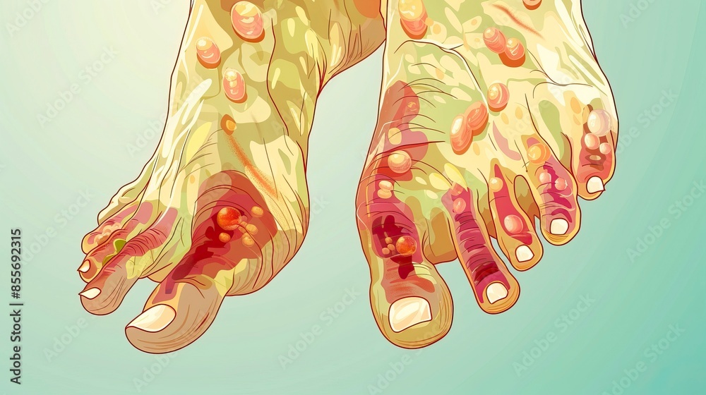 Vector illustration of an Ischemic and neuropathic Diabetic Foot with ...