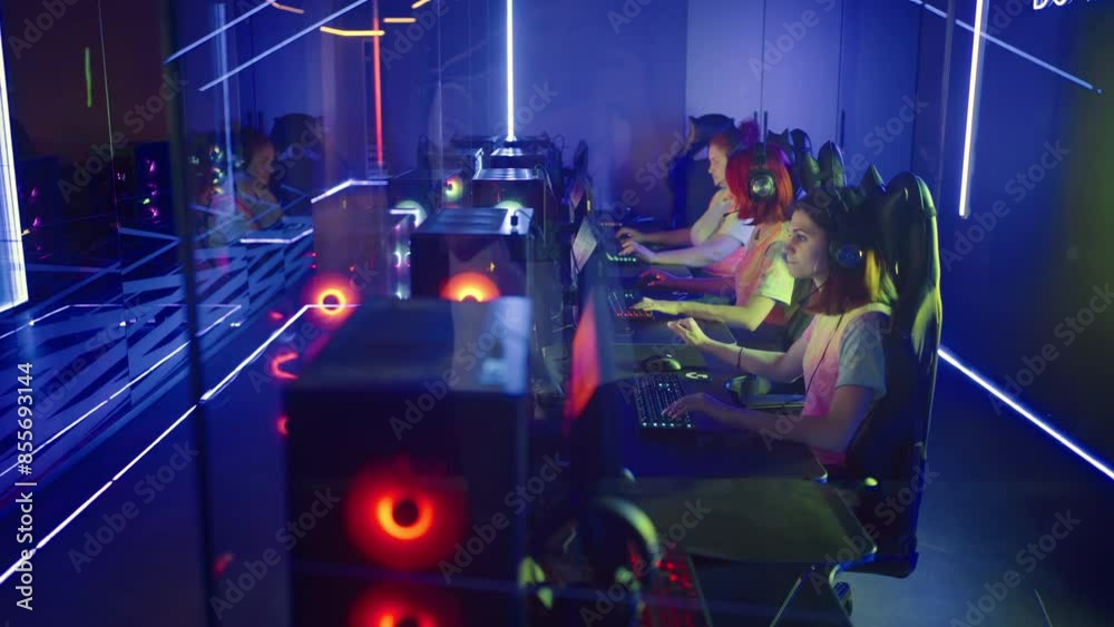 Girls Team Having Fun While Playing Video Games At Professional Esports ...