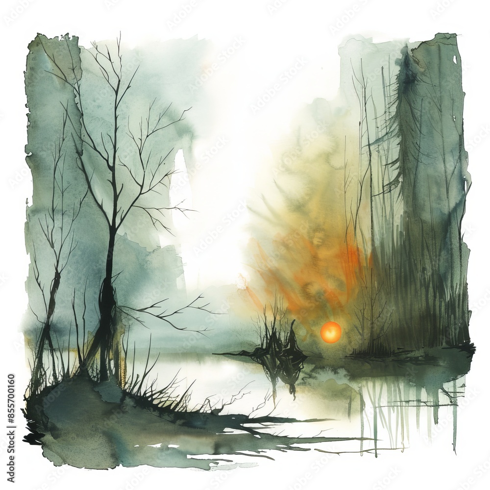 Watercolor painting of a will-o'-the-wisp, with a flickering orb of ...