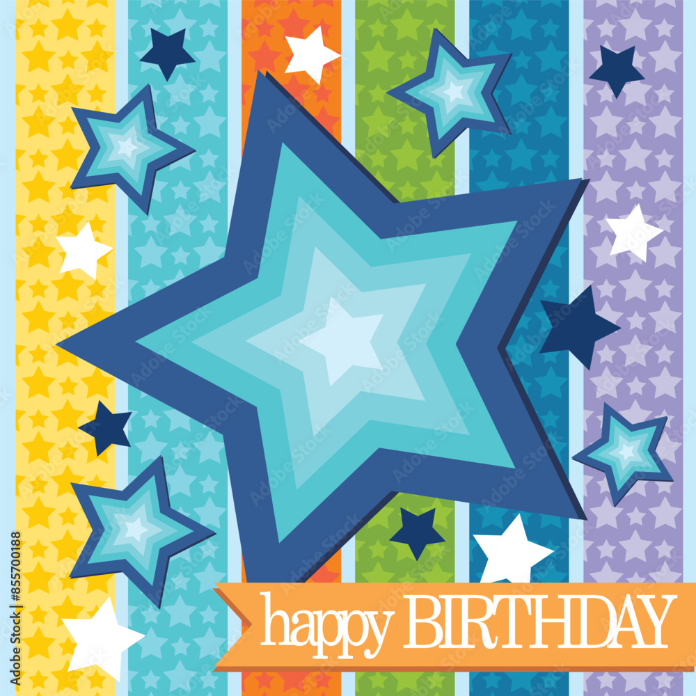 Happy birthday card design with colorful stars Stock Vector | Adobe Stock