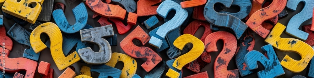 Colorful Wooden Blocks Arranged in a Row with Large Question Marks ...
