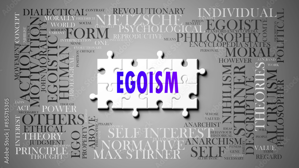 Egoism as a complex subject, related to important topics. Pictured as a ...