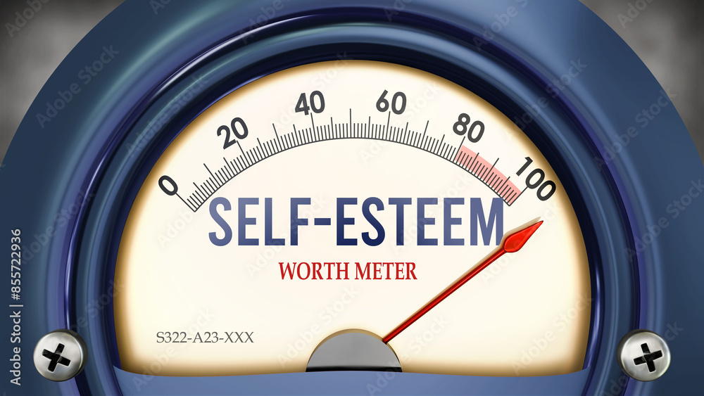 Self-Esteem and Worth Meter that is hitting a full scale, showing a ...
