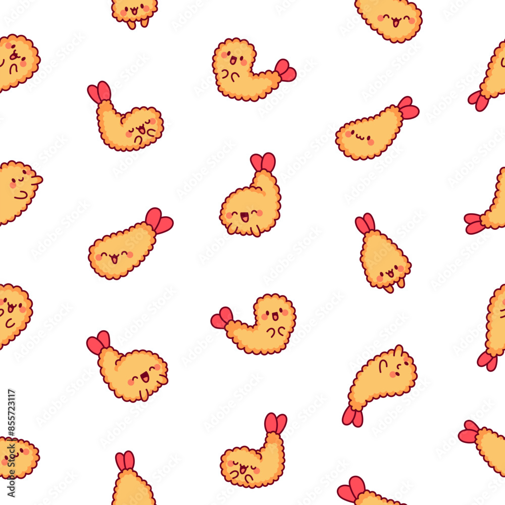 Funny tempura shrimp characters. Seamless pattern. Cute cartoon ...