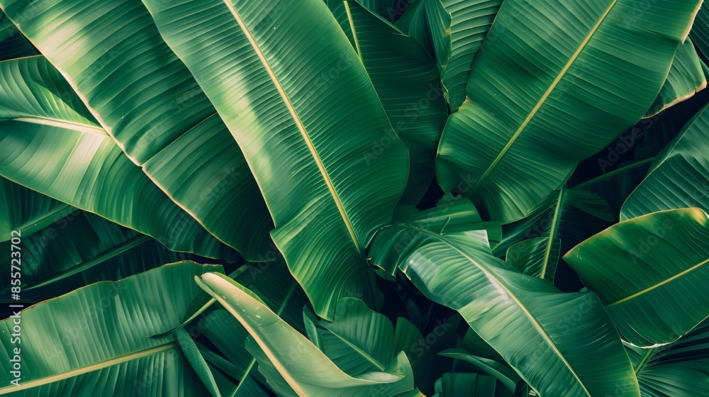 Green banana leaf background with copy specs for text. The leaves of ...