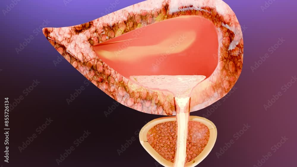 urinary or excretory system, detailed male bladder and prostate gland ...