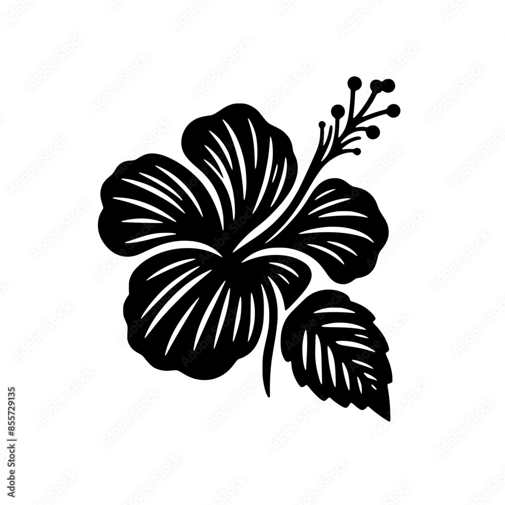 Hibiscus flower vector black color illustration isolated on white ...
