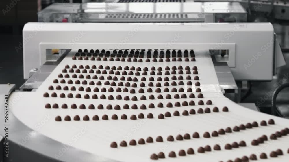 Conveyor belt in a chocolate factory. Candy production. Chocolate ...