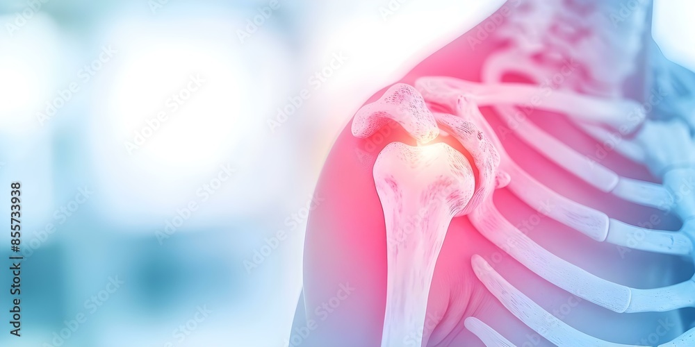 Illustration of shoulder joint anatomy highlighting bones and muscles ...