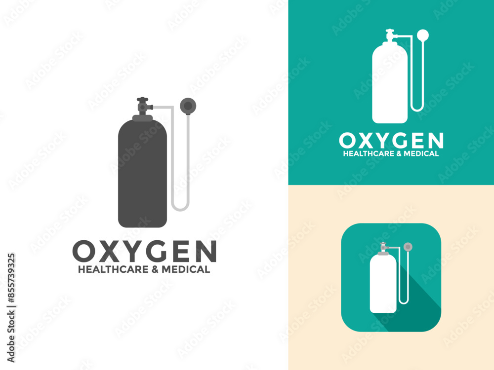 Medical oxygen cylinder logo vector icon, Set Vector Illustration of ...