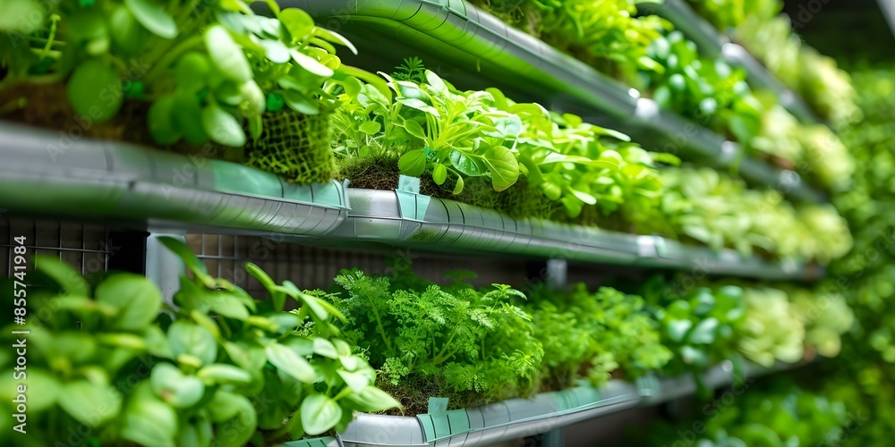 Urban farm wall with hydroponic system diagrams and plant growth photos ...