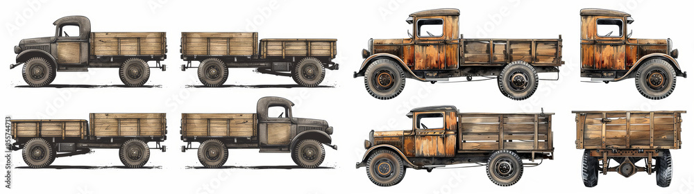 The illustration depicts an old pickup truck on a poster. A modern ...