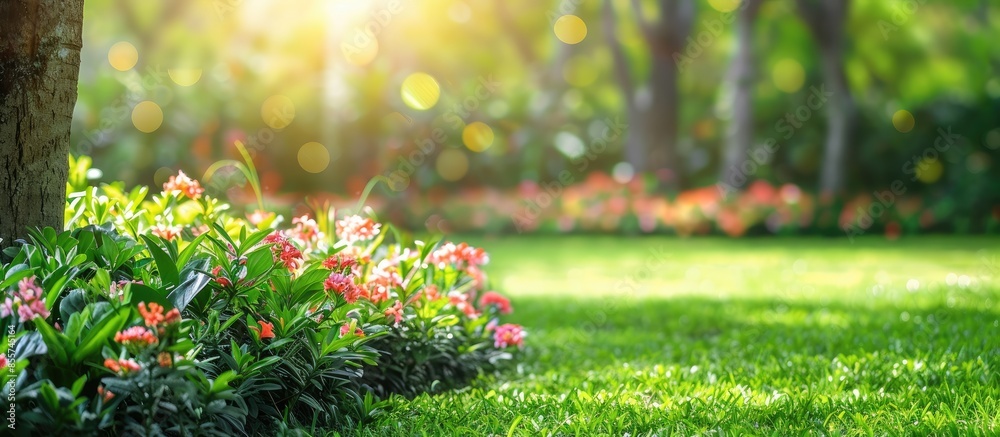 Colorful Flowers, Grass Lawn and Green Leafy Trees in a Beautiful ...