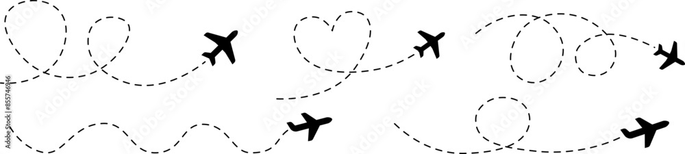 Plane icon set. Flight transport symbol. Airplane icon vector with line ...