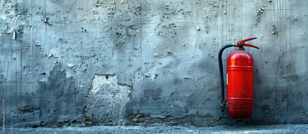 Red fire extinguisher on a wall of a building, minimal protection ...