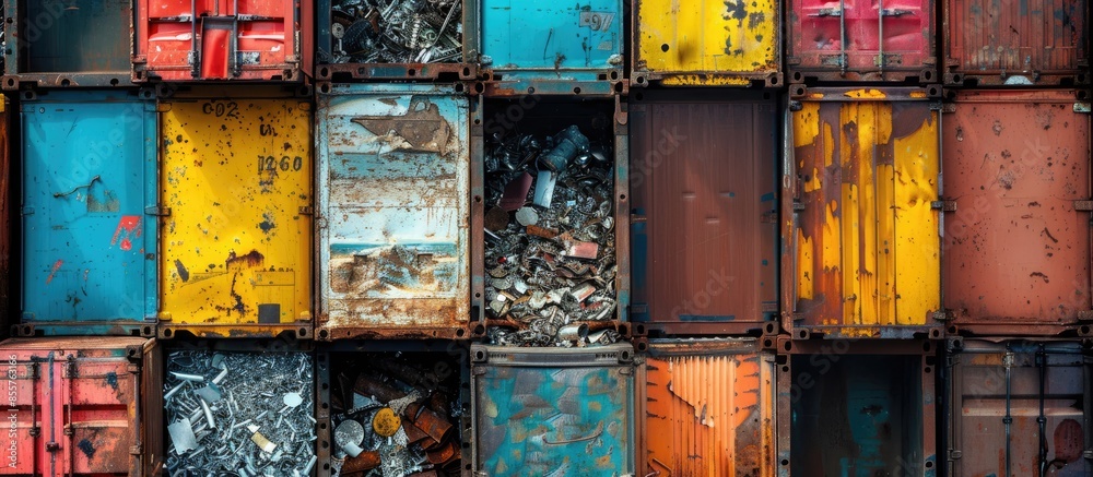 Containers from a height with different types of metal, Sorting for ...