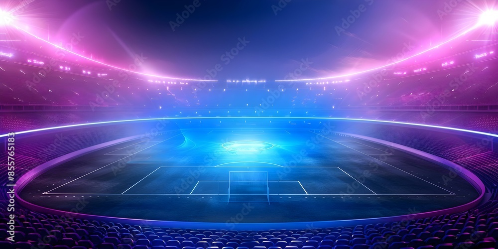 Futuristic football stadium with neon seating holographic pitch virtual ...