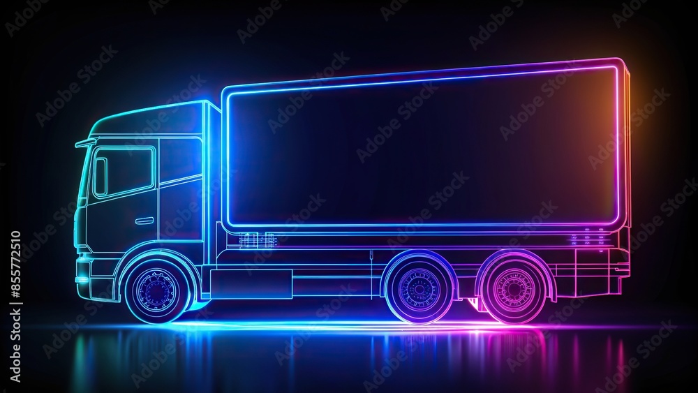 Neon outline holographic cargo truck , neon, outline, holographic ...