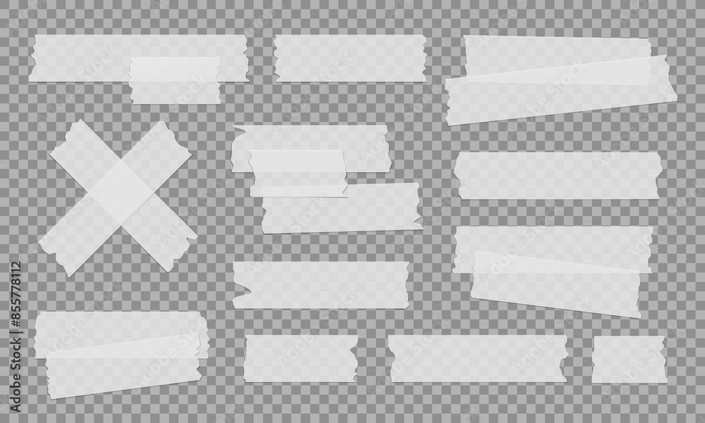 Vector set of white transparent adhesive tape. Duct tape strip. Torn ...