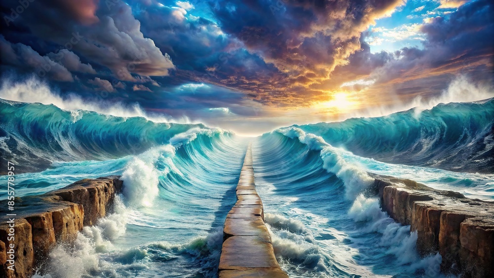 Ocean separating to form canal inspired by biblical miracle of Moses ...