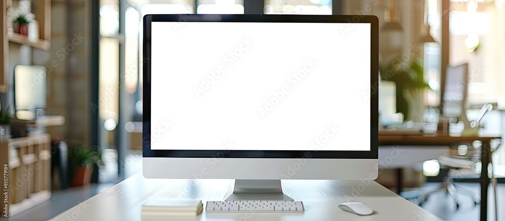 Destop computer screen on white desk,working space,working background ...