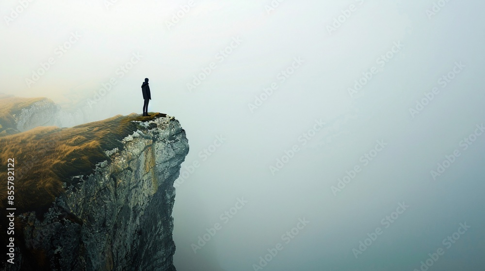A clear and detailed photograph of a person standing at the edge of a ...