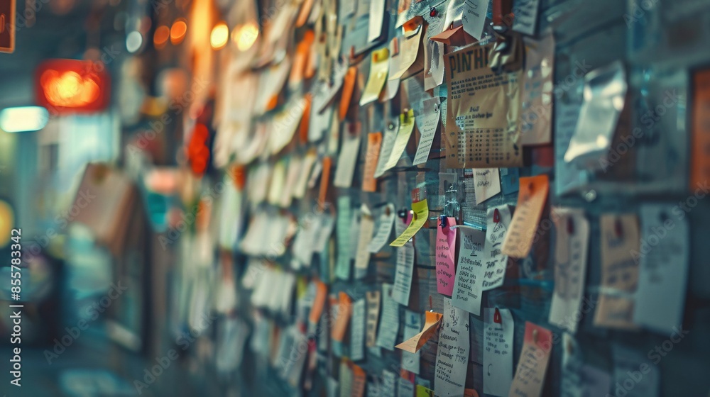 A highly detailed photograph of a bulletin board filled with positive ...