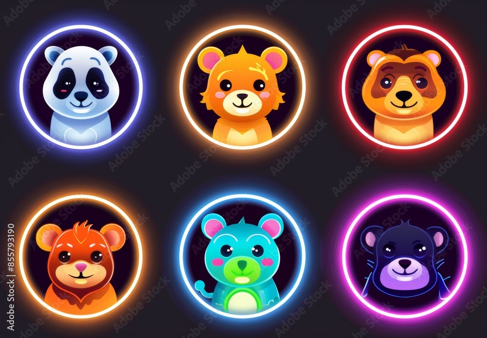 Avatar frames with tiger, lion, cow, deer, butterfly, red panda cartoon ...