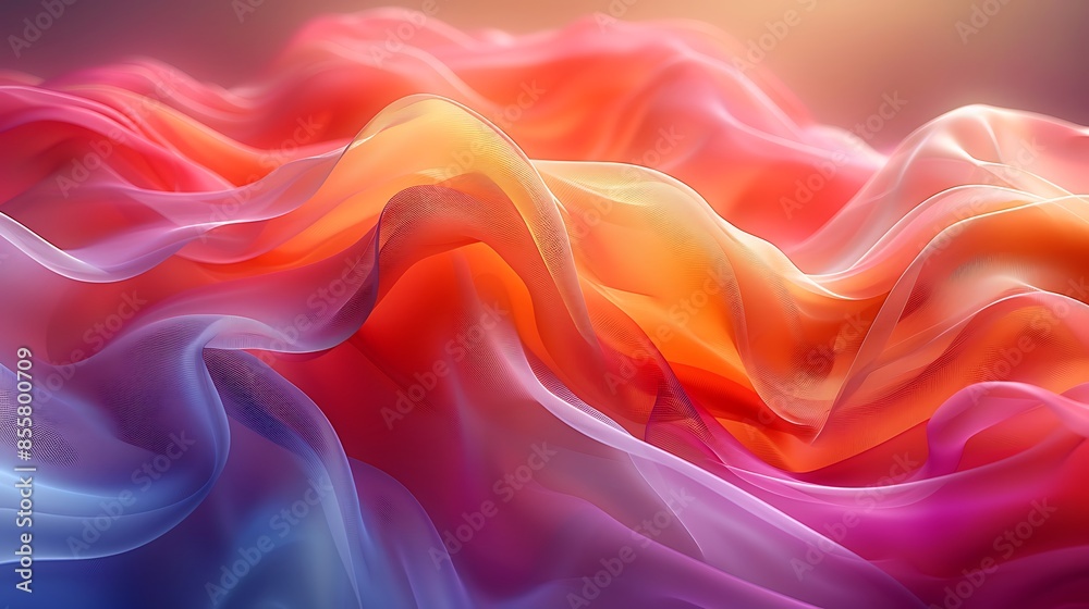 An abstract scene of wave patterns created by colorful silk ribbons in ...