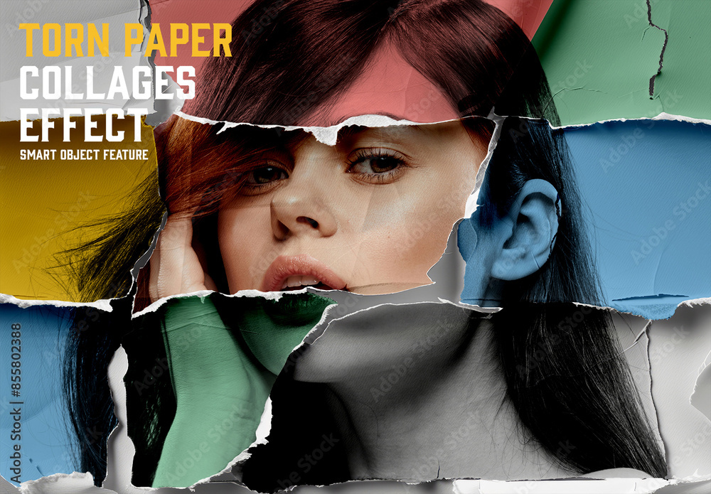 Torn Paper Collages Effect with Generative AI Stock Template | Adobe Stock