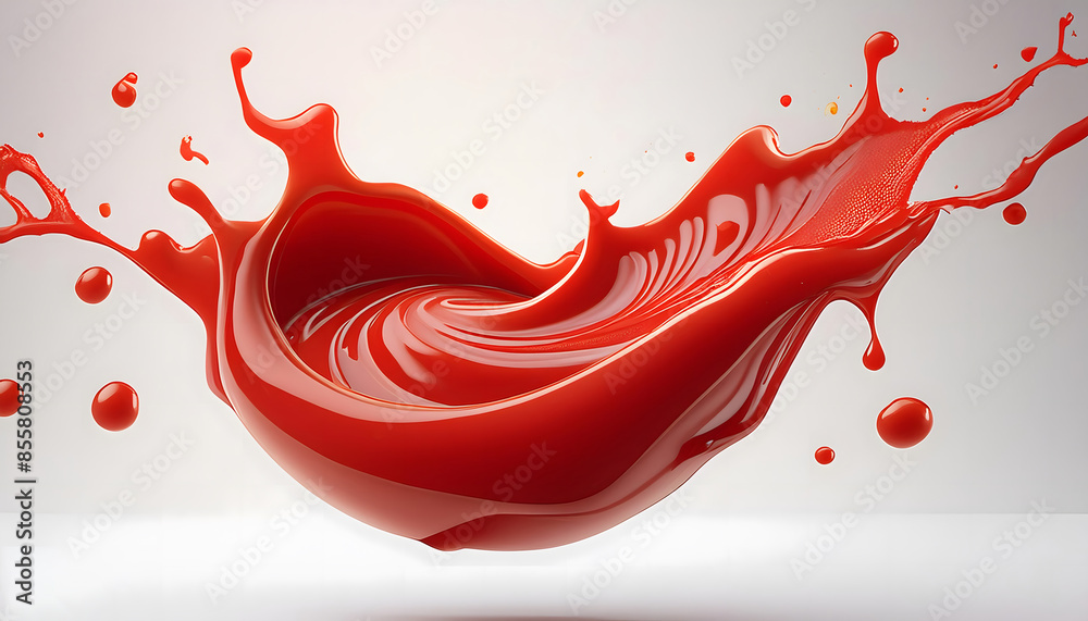 Red Tomato ketchup splash flying in air isolated on white background. Floating splash of ketchup ...
