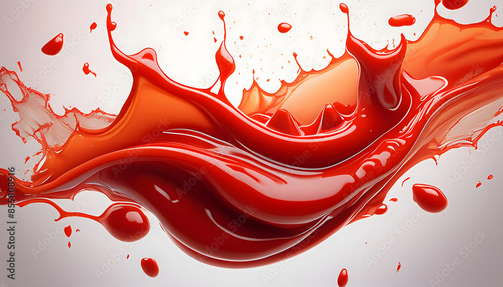 Red Tomato ketchup splash flying in air isolated on white background. Floating splash of ketchup ...
