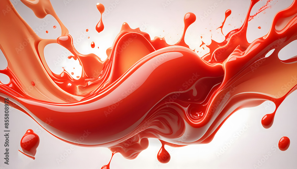 Red Tomato ketchup splash flying in air isolated on white background. Floating splash of ketchup ...