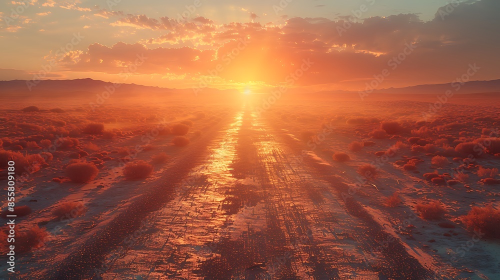 Heat waves rising from a desert road, mirroring the shimmering air. The ...