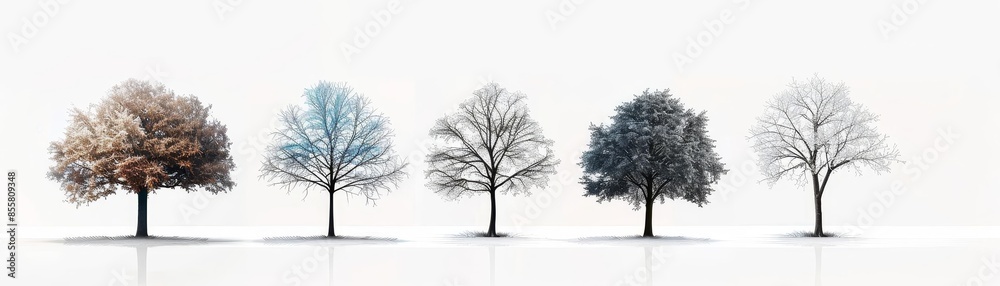 Five trees in different stages of growth, representing the cycle of ...