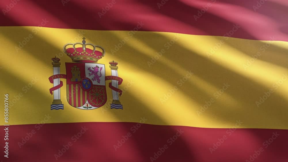 Brandishing the Spanish flag with a beautiful emblem. National flag of ...