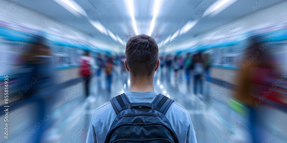 Crowded school campus during morning rush with students arriving for ...