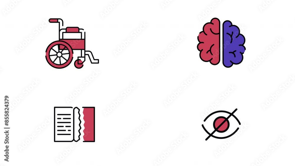 4 Types of Disability Animated Icons: physical, mental, intellectual ...