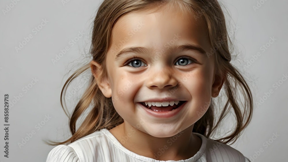 Smiling young little small cute girl with a big innocent smile on her ...