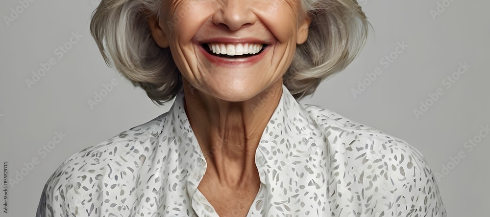 Smiling older pretty beautiful senior woman with a big smile on her ...
