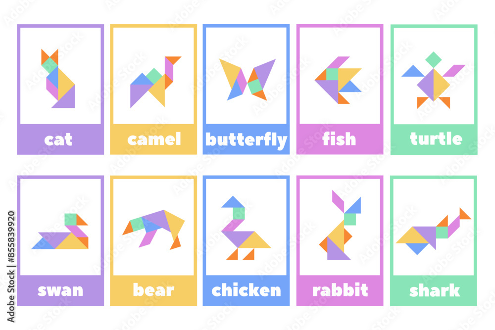 Tangram puzzle for children.A set of educational cards of tangram ...