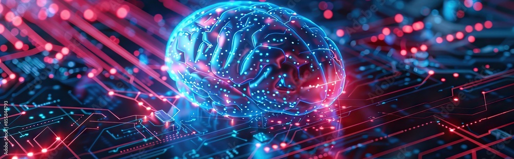 3d rendering of human brain on technology background represent ...