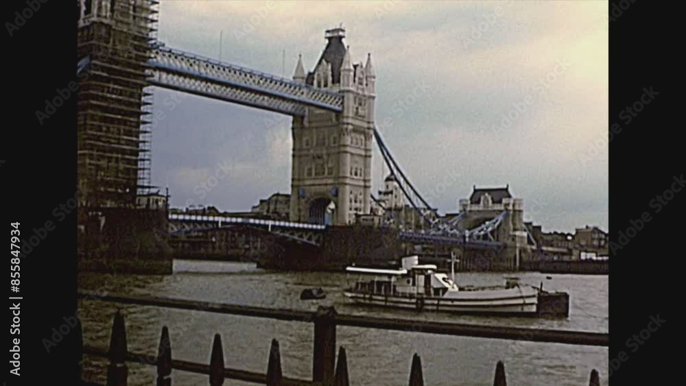 LONDON, UNITED KINGDOM - CIRCA 1977: Tower Bridge on River Thame. while ...