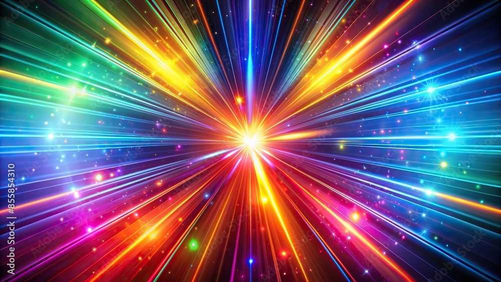 Multicolor abstract background with bright neon rays and glowing lines ...